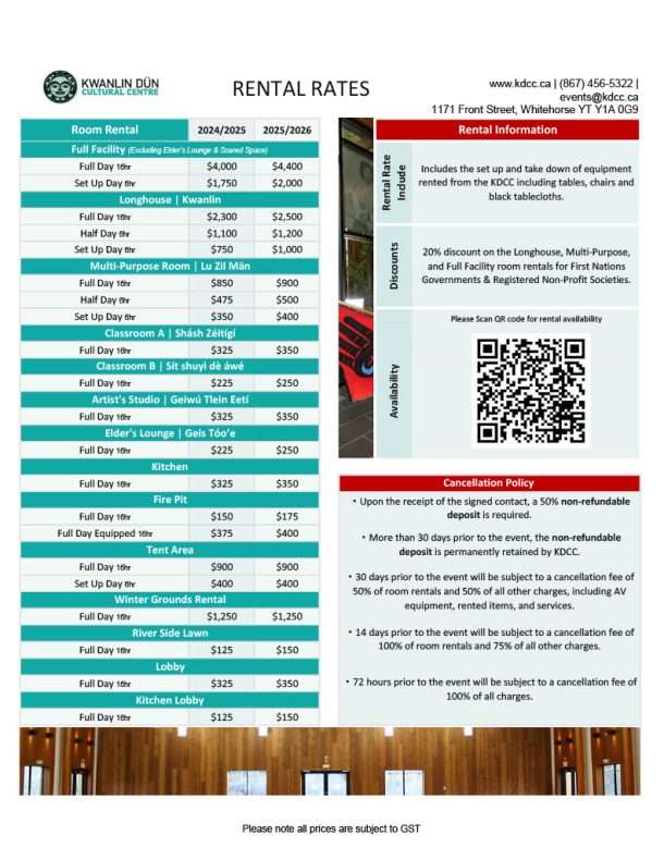 Rental Rates - Kwanlin Dün Cultural Centre